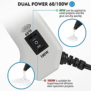 Magicfly 60/100W Hot Glue Gun Full Size with Carry Bag and 15 Pcs Hot Glue Sticks (0.43X5.9inch), Dual Power High Temp Melt Glue Gun Kit for DIY Arts Craft Projects, Home Quick Repairs, Gray