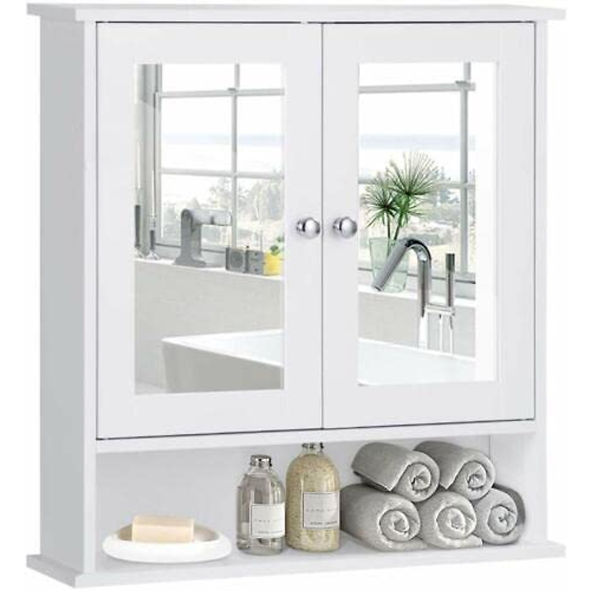 Bathroom Wall Mounted Cabinet Shelf Bath Kitchen Mirror Door Storage Organizer