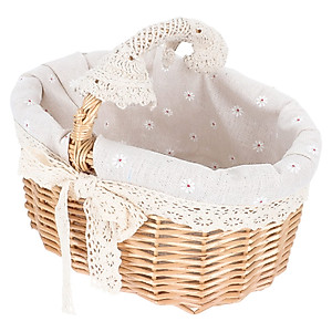 generic Wicker Woven Basket Multipurpose Basket with Handle Linen Cotton Cloth Lining for Storage and Decorations