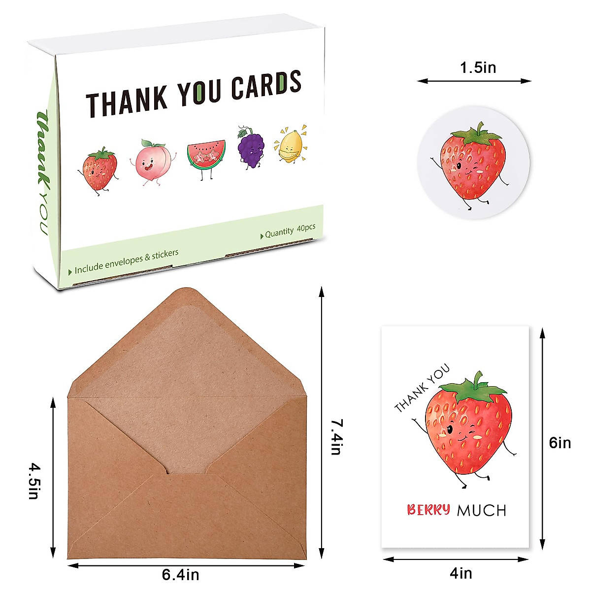 40 Funny Thank You Cards with Envelopes & Stickers, 4×6 in Cute Pun Cards Assorted Blank Greeting Cards, Boxed Bulk Note Cards for Friends Teachers Business Coworker Employee Appreciation
