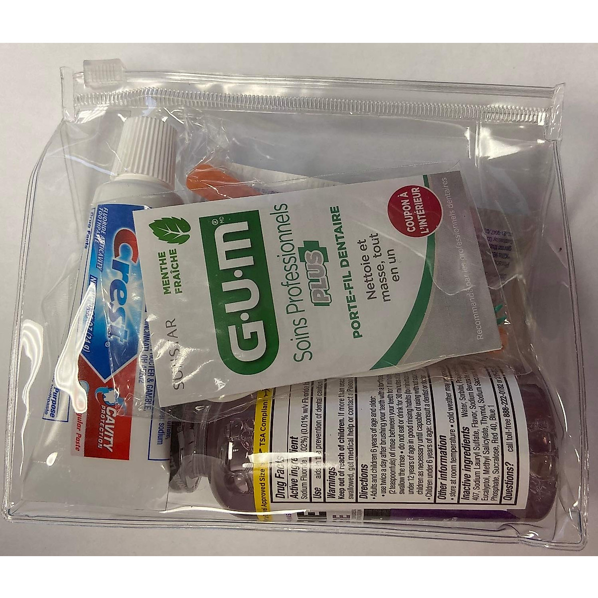 12 pcs Travel Essential Oral Care Kit, TSA Approved Content in Clear Waterproof Bag - Adult