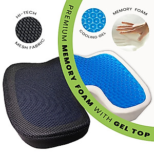 Chair Cushion - Car Seat Cushion – Desk Chair Cushion – Orthopedic Gel & High-Density Memory Foam Coccyx Ergonomic Cushion for Tailbone Pain – Sciatica & Back Pain Relief (Black)