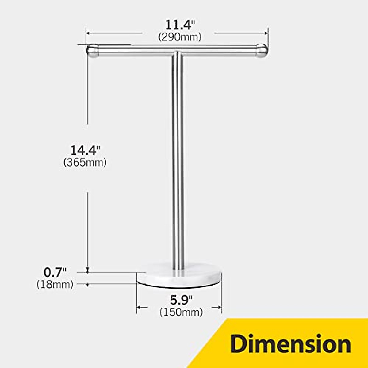 Hand Towel Holder Stand with Heavy Marble Base, T-Shape Towel Rack, Free-Standing for Bathroom Vanity Countertop, 304 Stainless Steel (Brushed Silver)