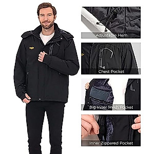 Wantdo Men's Waterproof Mountain Jacket Fleece Windproof Ski Jacket US XL Black XL