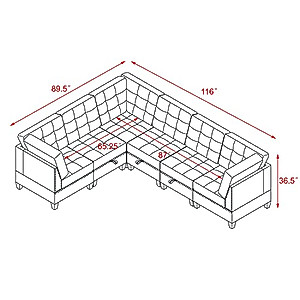 Melpomene 116'' Velvet L Shape Modular Sectional Sofa with Storage Function and DIY Combination, Rivet Living Room Furniture Sets Includes Three Single Chair Three Corner,Black