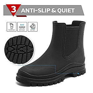 Hsttgsr Women's Rain Boots, Comfortable Elastic Adult Ankle Booties, Fashion Mid Heel Chelsea Boots, Waterproof Non-Slip Chunky Platform Lug Sole Short Garden Boots