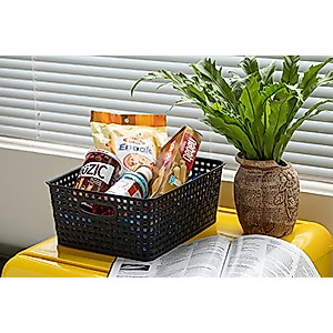 Eslite Plastic Storage Baskets for Organizing,11.42"X9"X4.7",Pack of 4 (Black)