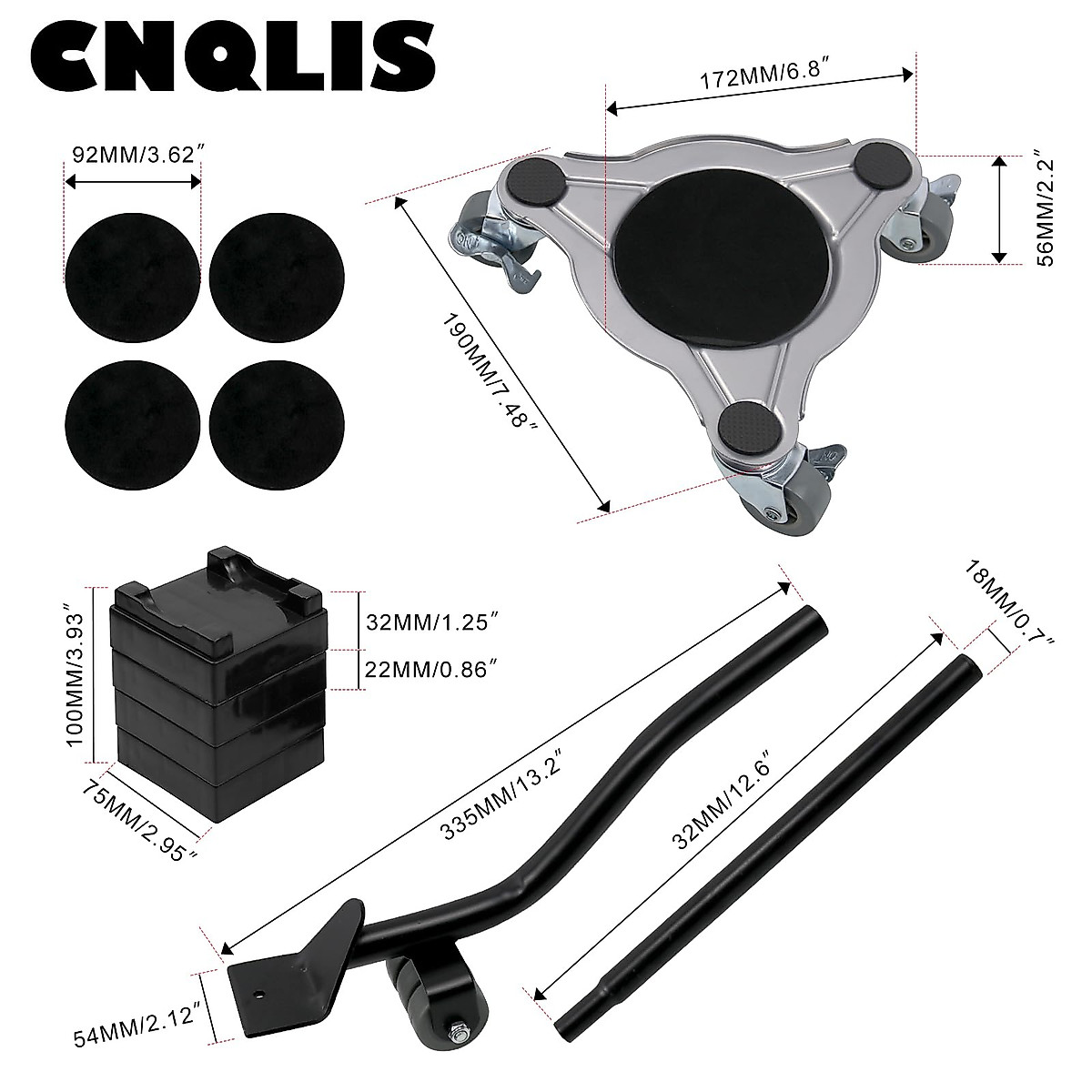 CNQLIS Furniture Mover Dolly with 4 Wheels,4 Wheels 360° Rotation,Carbon Steel Panel Heavy Duty Dolly, 1100 LBs Load Capacity for Moving Heavy Furniture Refrigerator Sofa Cabinet