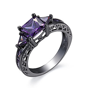 SUKKCCNO Vintage Amethyst Cubic Zirconia Rings Gothic Purple Crystal Square Cut Black Rings Wedding Band Anniversary Mother's Day Holiday Gift Jewelry (Size-8)