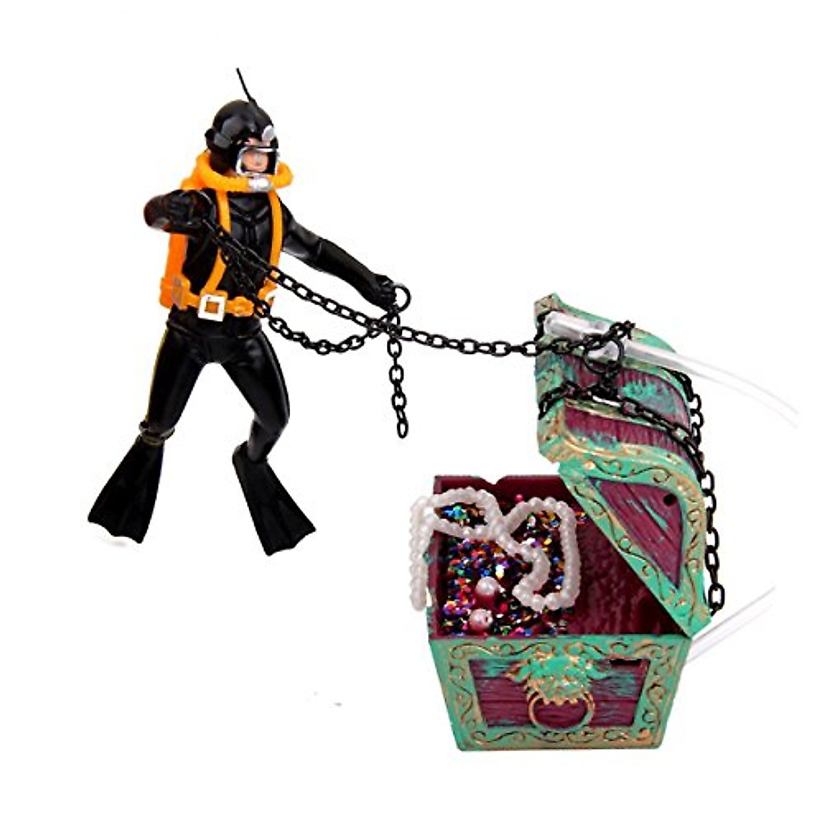 Saim Aquarium Treasure Chest Diver Fish Tank Landscape Ornament Air Bubbler Decorations