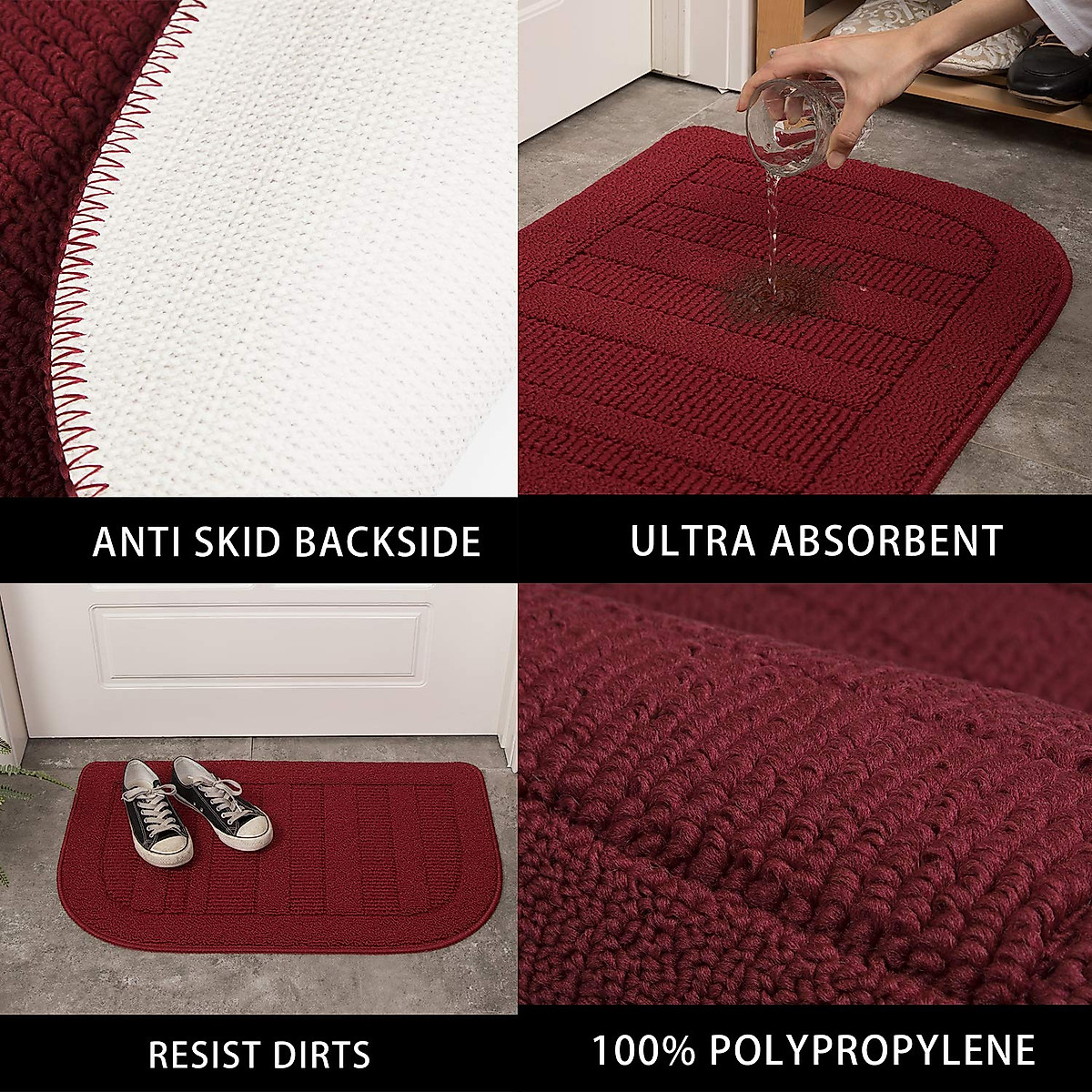 BEQHAUSE 30x18 Inch Kitchen Rug Mat, Durable Anti-Slip Absorbent Dirt-Resistant Kitchen Rug Pet Mat Machine Washable (Red)