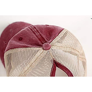 YIBOBA Ponytail Baseball Cap Retro, Messy Visor Dad Hat Ponycaps Adjustable Cotton and Twill Mesh Trucker Caps (Red)