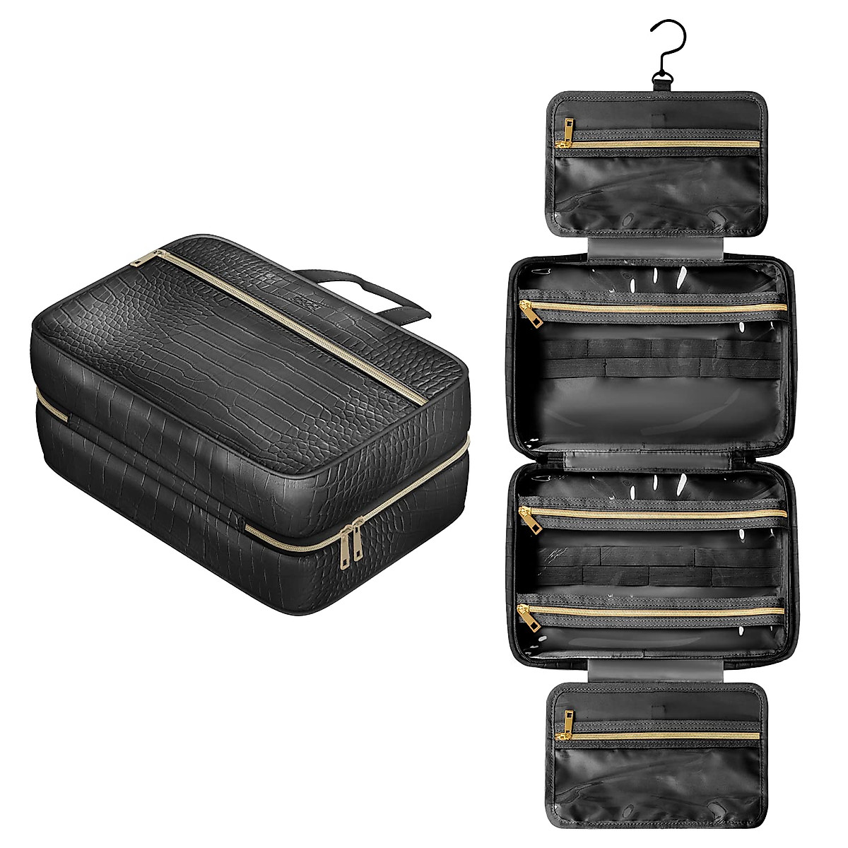 Dot&Dot Leather Hanging Travel Toiletry Bag for Women - Large Travel Toiletries Bags for Women - Travel Bags for Women Toiletry and Makeup - Makeup Travel Bag Organizer - Toiletry Travel Bag Women