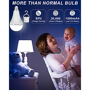 Mudder 12 Pcs 15W Rechargeable Emergency LED Bulb Battery Backup Emergency Light 1200mAh Battery Operated Light Bulb for Power Outage Home Outdoor Activity Camping Hurricane, 7000K Daylight, E27 Base