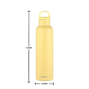 monomono 24oz Double Insulated Water Bottle With Handle Lid, Stainless Steel Gym & Sports Water Bottle for Men, Women & Kids, Hot and Cold, Leakproof, Toxic Free & BPA Free Water Bottle, Pastel Yellow