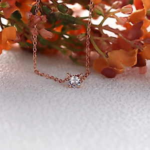 Tewiky Rose Gold Necklace, 14k Rose Gold Plated Layered Diamond Necklaces, Chain Choker Necklaces for Women CZ Solitaire Simple Rose Gold Jewelry for Womens