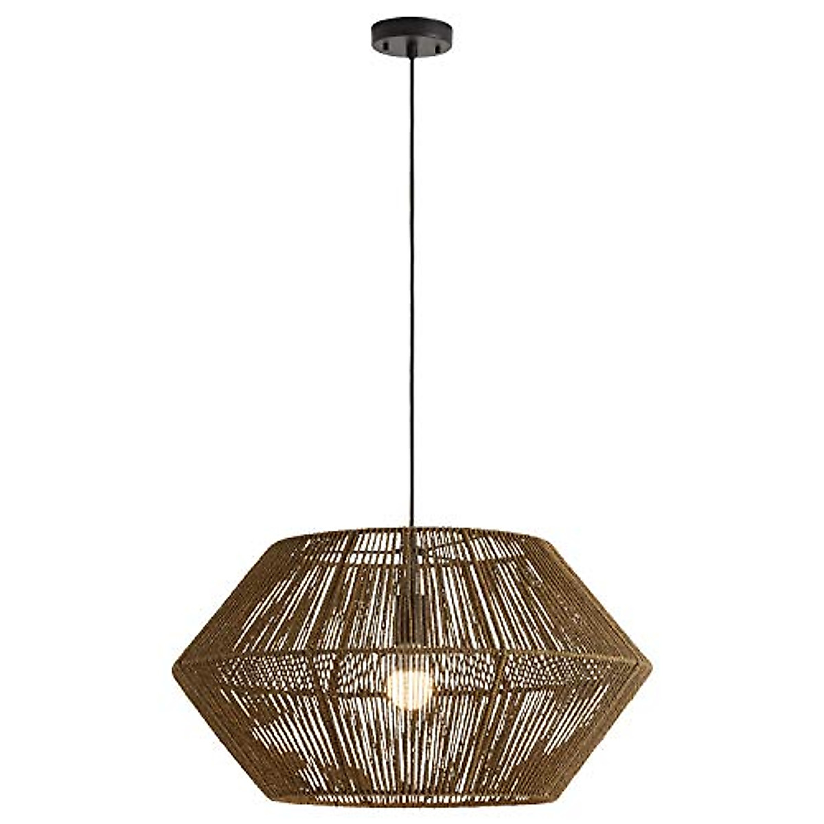 Amazon Brand – Rivet Rustic Natural Material Construction Pendant Light with Bulb, 60"H, Brown