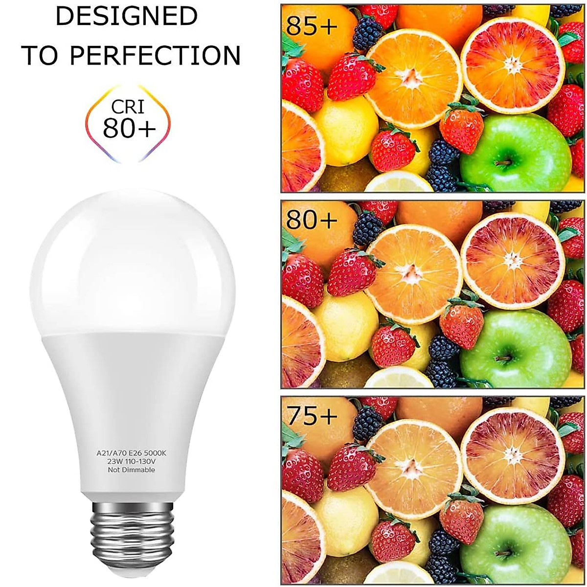 KINDEEP E26 LED Bulbs, 150W-200W Incandescent Bulb Equivalent, 23W, A21 LED Light Bulbs, 2500 Lumens, Not-Dimmable 6 Pack Daylight White 5000K