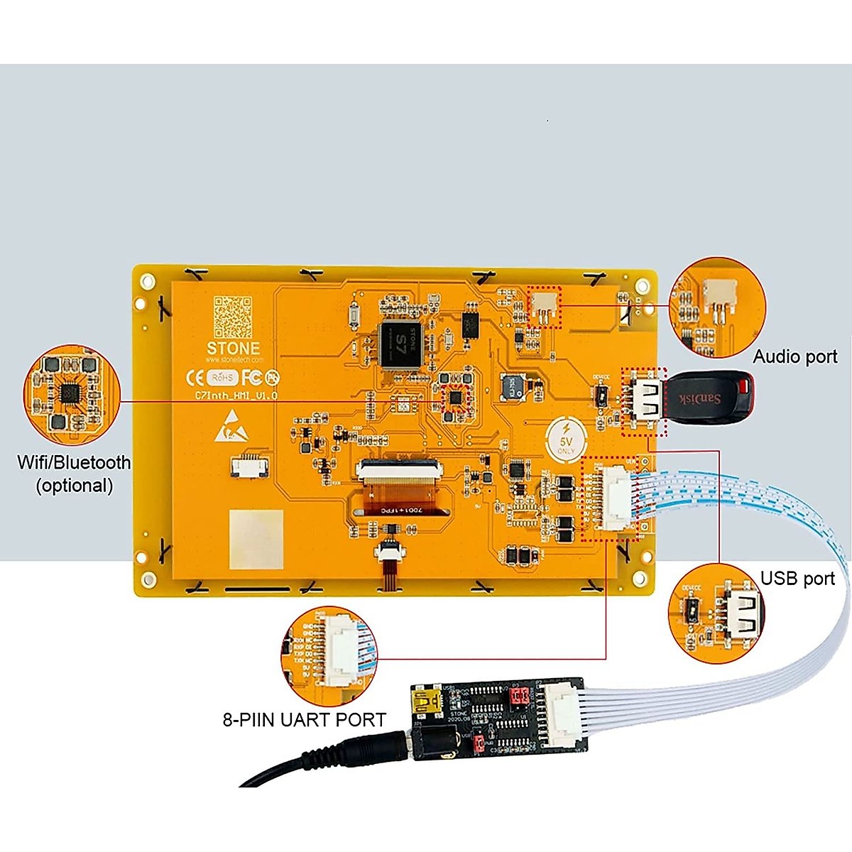 SCBRHMI 4.3 Inch Intelligent LCD HMI Serial Display Module with Program + Touch Screen + Free Powerful Software for Equipment Control Panel Arduino Raspberry pi ESP 32 ESP8266 STM32