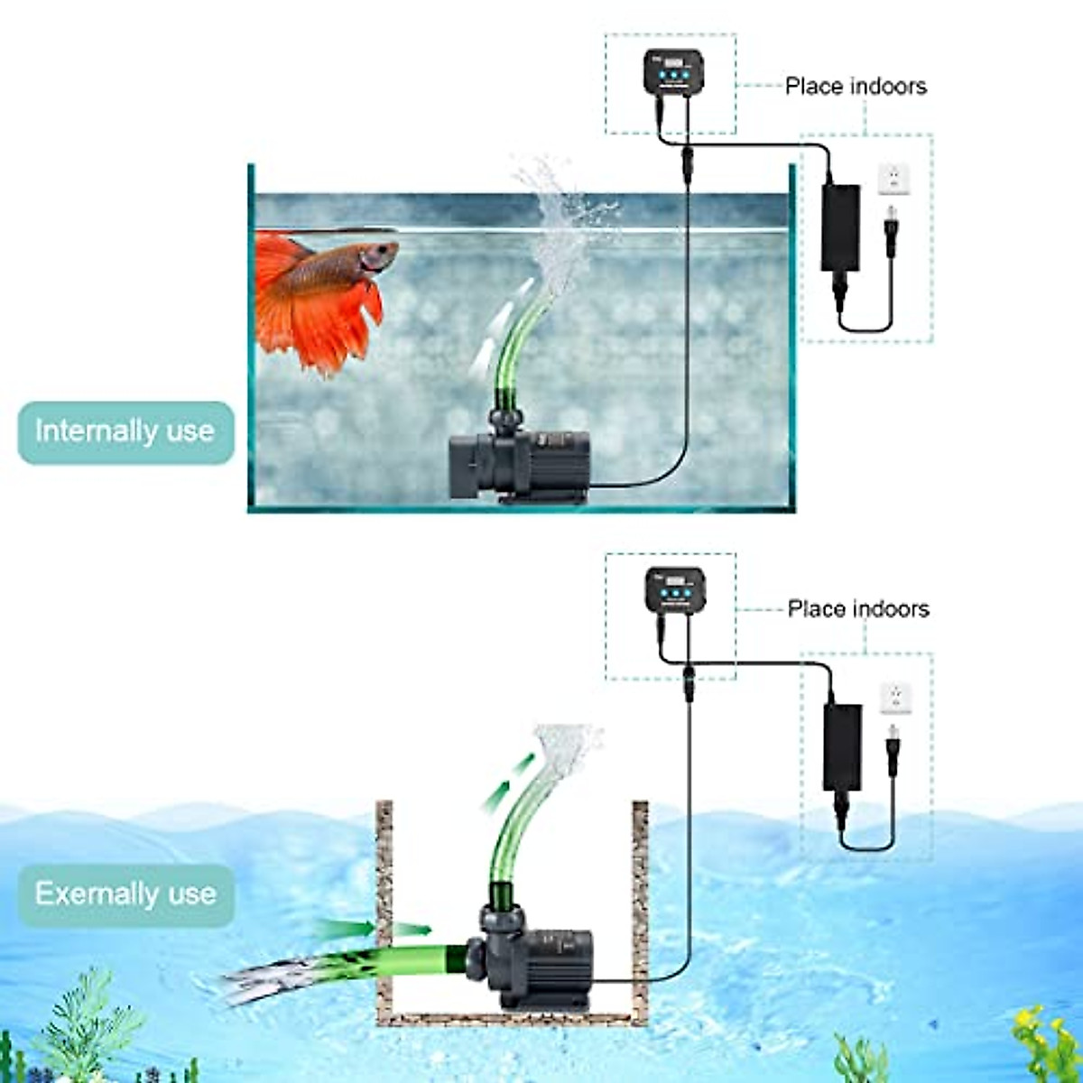 hygger 800GPH Quiet Submersible and External 24V Water Pump, with Controller (30%-100% Settings), Powerful Return Pump for Fish Tanks, Aquariums, Ponds, Fountains, Sump, Hydroponics (25W, 9.8ft)