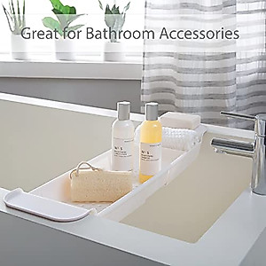 Bath Bliss Expandable Bathtub Caddy | Non-Slip | Over The Tub | 21-27 inch | Tub Tray | Bathroom Storage and Organizer | Shelf | Hold Soaps and Towels | White