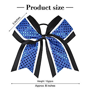 12 PCS 8" Large Glitter Cheer Bows Blue Black Girl Hair Bows Sparkly Cheerleading Softball Team Bow Hair Accessories for cheerleaders football Competition Sports