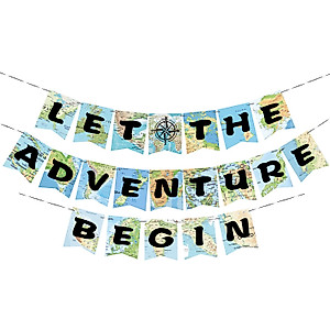 WERNNSAI Bon Voyage Party Decorations - World Map Pennant Let The Adventure Begin Bunting Banner for Retirement Graduation Travel Themed Party Co-worker Moving Away Baby Shower Birthday Party Supplies