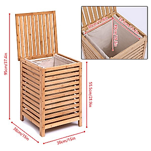 Laundry Hamper with Lid,4HOMART YVONNE&F.L.A.M. Bamboo Laundry Basket with Removable Liner Bag Dirty Clothes Hamper, 15 x 15 x 21.9 Inches