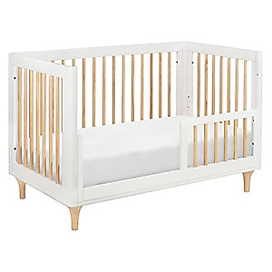 Babyletto Lolly 3-in-1 Convertible Crib with Toddler Bed Conversion Kit in White and Natural, Greenguard Gold Certified