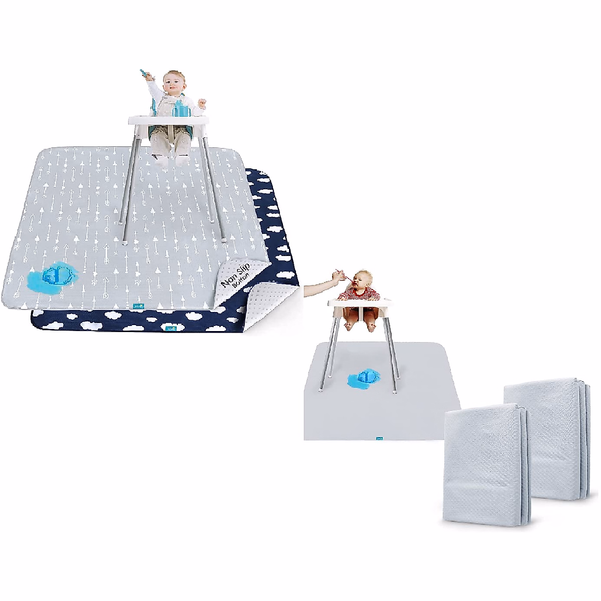 4 Pack Splat Mat for Under High Chair & Arts & Crafts & Eating Mess, Waterproof Baby Playtime Anti-Slip High Chair Mat for Floor or Table, Reusable & Portable Splash Mat for Under High Chair, 42” ×46”