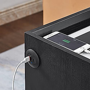 OLD CAPTAIN Nightstand with Wireless Charging Station, Smart Bedside Tables with Drawers and Open Storage Shelf for Bedrooms (Black Elm) … … …