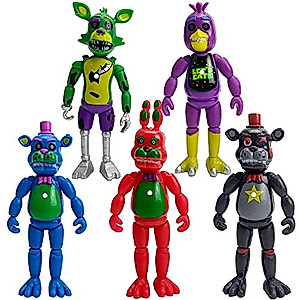 JianYia Inspired by Five Night Freddy's|5 pcs Set FNAF Action Figures|Dolls for All Kids Toys Gifts | Foxy Articulated Action|Figure Freddy/Kim Freddy/Fox/Chika/Bonnie|Size 5-6 ''|Multicolor