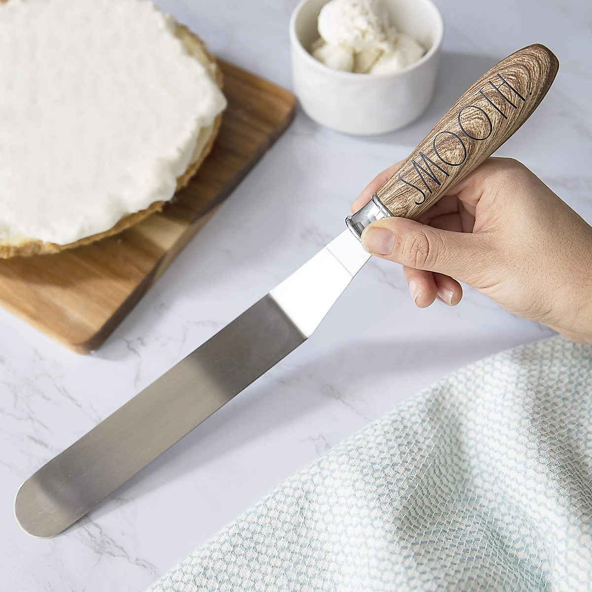 Rae Dunn Everyday Collection Dessert Set- Ice Cream and Cookie Dough Scoop, Spreader, and Whisk with Wooden Handles