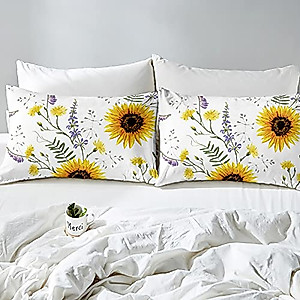 Feelyou Sunflower Duvet Cover Set Twin Size for Girls Cool 3D Floral Flowers Pattern Bedding Set Pastoral Comforter Cover with 1Pillow Shams Zipper Ultra Soft Microfiber Botanical Bedspread Cover