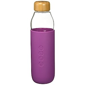 Soma 17 oz. BPA-free Wide Mouth Glass Water Bottle with Silicone Sleeve, Eggplant