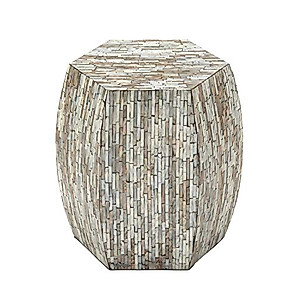 Deco 79 Mother of Pearl Shell Handmade Side End Accent Table Shell Mosaic Hexagon End Table with Brown Accents, Side Table 16" x 16" x 16", Gray