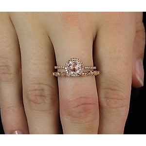 Koguxuix 18K Rose Gold Ring Set Pink Elegant Morganite CZ Crystal Gemstone Wedding Bridal Ring Set (9)