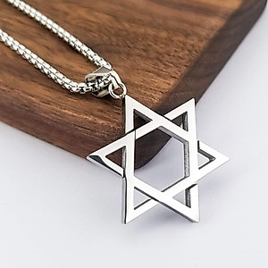 Zed ShadoWw Star of Daivd Hollow Lucky Hexegan Pendant Geometry Choker Necklaces - Silver