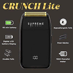 SUPREME TRIMMER Foil Shaver STF600 | Men's Electric Razor for Men (60 Min Runtime) Mens Head Shaver Barber use | Crunch Lite Black