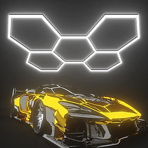 Tesiplz Hexagon Garage Light,25 Pack Upgraded 5 Grids LED Shop Light,240W 26400LM 6500K Super Bright Car Detailing Light,Plug-in Honeycomb Ceiling Light for Garage Workshop Basement Gym Warehouse