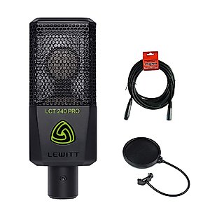 Lewitt LCT-240 Pro Condenser Microphone (Black) with 20' XLR-XLR Cable & Pop Filter Bundle