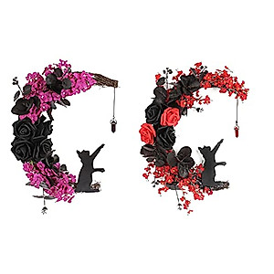 Halloween Door Wreath Autumn Wreath Fall, Winter Wreaths Artificial Harvest Outside for Home Rusty Birch Leaves Skull Decor Silk Halloween Welcome Sign