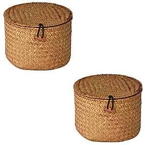 NOLITOY Bread Rattan Basket 2pcs Storage Box with Lid Seaweed Decorations To Weave Clamshell Woven Fruit Basket