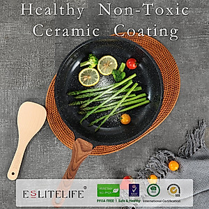 ESLITE LIFE Nonstick Ceramic Frying Pans Skillets Set, Non-Toxic Egg Omelette Kitchen Cooking Pans Compatible with All Stovetops (Gas, Electric & Induction), PTFE & PFOA Free (Black)