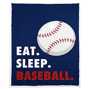 HommomH Sports Sherpa Blanket 60"x 80" Eat Sleep Baseball Navy Blue Blankets Super Soft Fuzzy Thick Warm Fleece Throw for Man Bed Couch