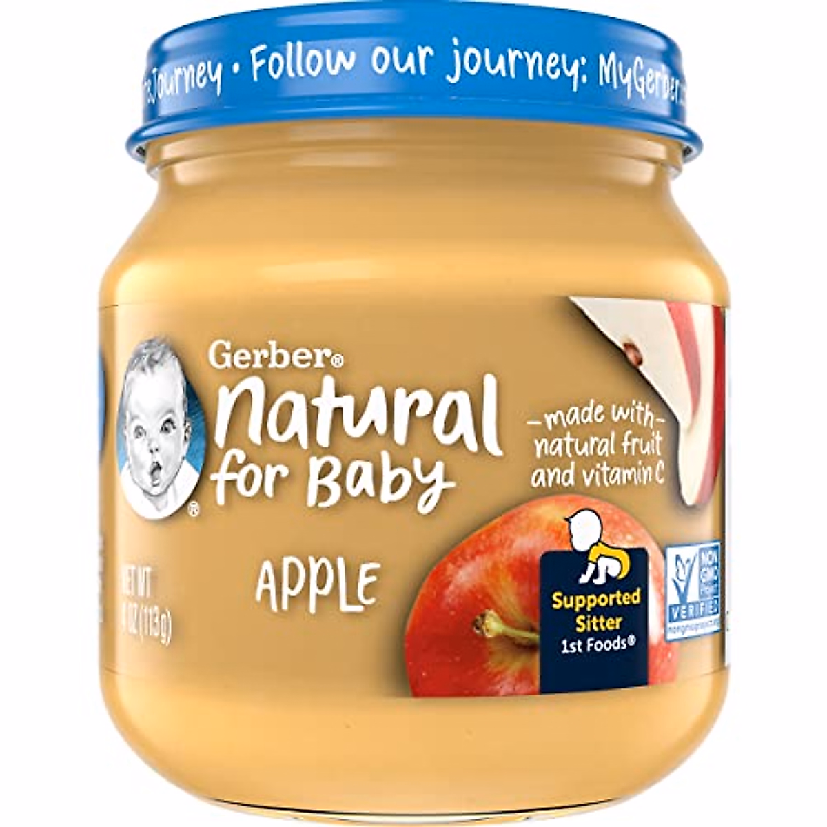 Gerber Natural for Baby 1st Foods Baby Food Jar, Apple, Made with Natural Fruit & Vitamin C, Non-GMO Pureed Baby Food, 4-Ounce Glass Jar (Pack of 10 Jars)