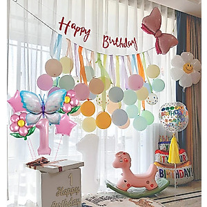 Butterfly Balloon 1st Birthday Decorations,Pink Blue Butterfly Fairy Floral Foil Balloons for Girl First Birthday Party Decorations Baby Shower Supplies…