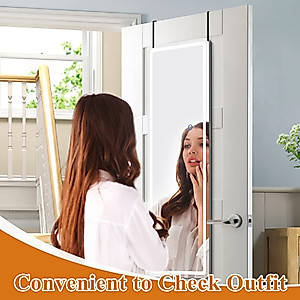 NeuType Full Length Mirror with Lights, 47"x16" LED Full Length Mirror, Over The Door Lighted Mirror with 2 Hangers, Dimmable Brightness & 3 Color, Wall Mirror for Bedroom, No Battery Required, White