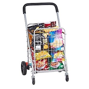 VEVOR Folding Shopping Cart, 110 lbs Static Load Capacity, Grocery Utility Cart with Rolling Swivel Wheels, Heavy Duty Foldable Laundry Basket Trolley Compact Lightweight Collapsible Luggage, Silver