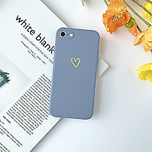 Wirvyuer for iPhone SE Case 2022/2020,iPhone 8 iPhone 7 Case for Girls Women Silky Soft Protective Shockproof Silicone Phone Case with Cute Gold Heart Pattern Design Blue Cover